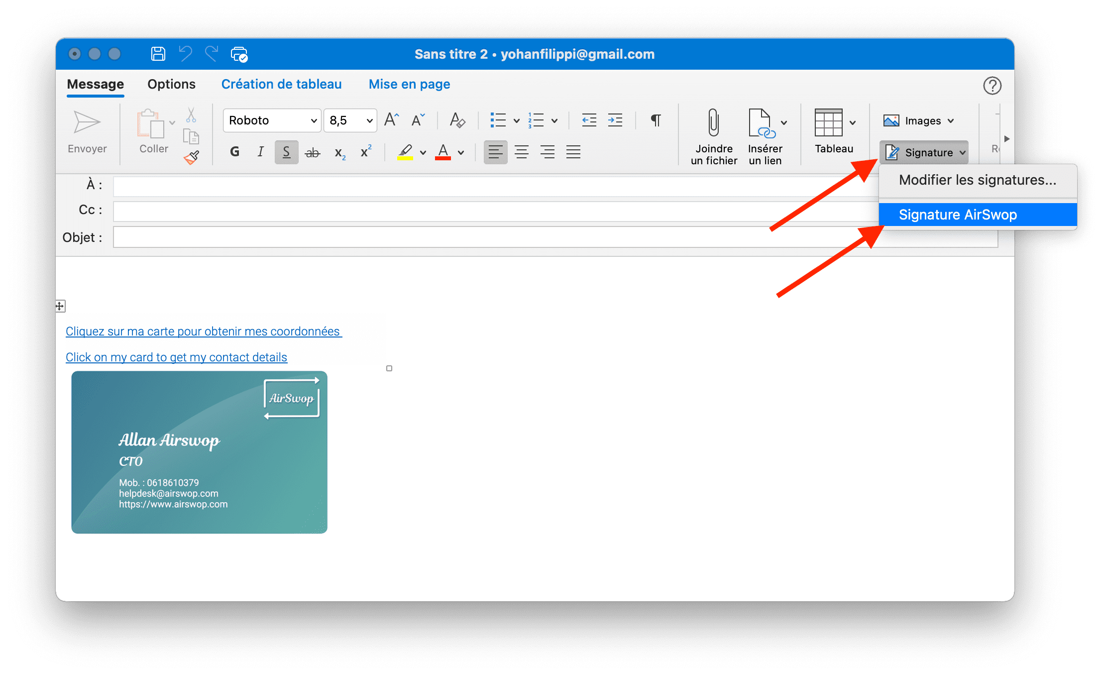 How To Add Signature In Outlook Or Gmail With AirSwop